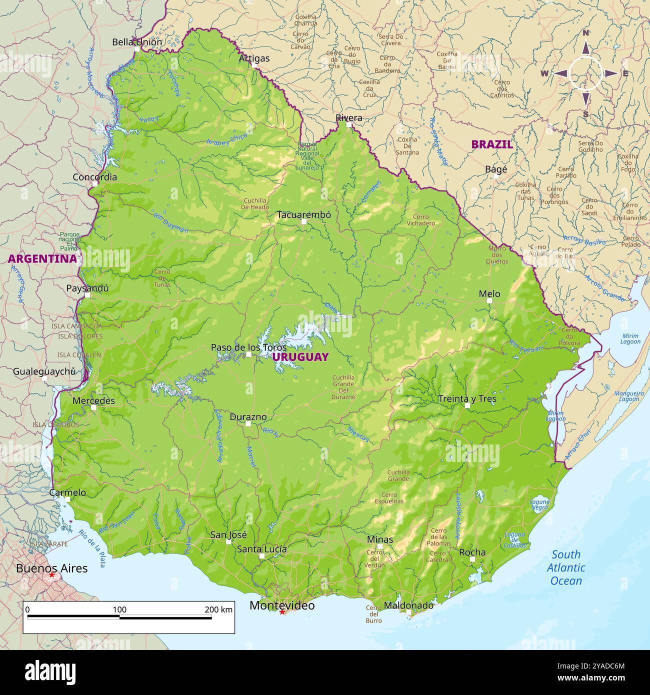 Physical political map of Uruguay Stock Vector Image & Art - Alamy