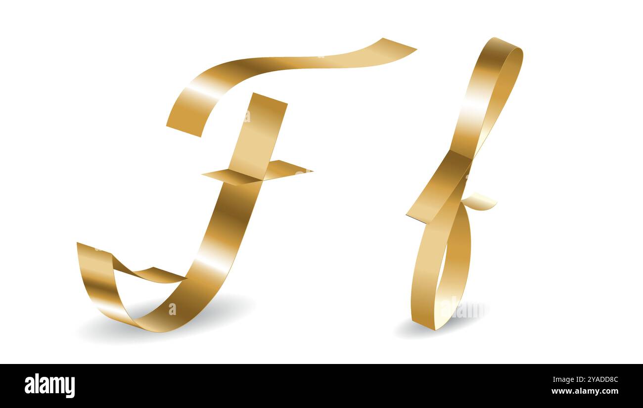Gold holiday ribbon in the shape of a English alphabet F letters on ...
