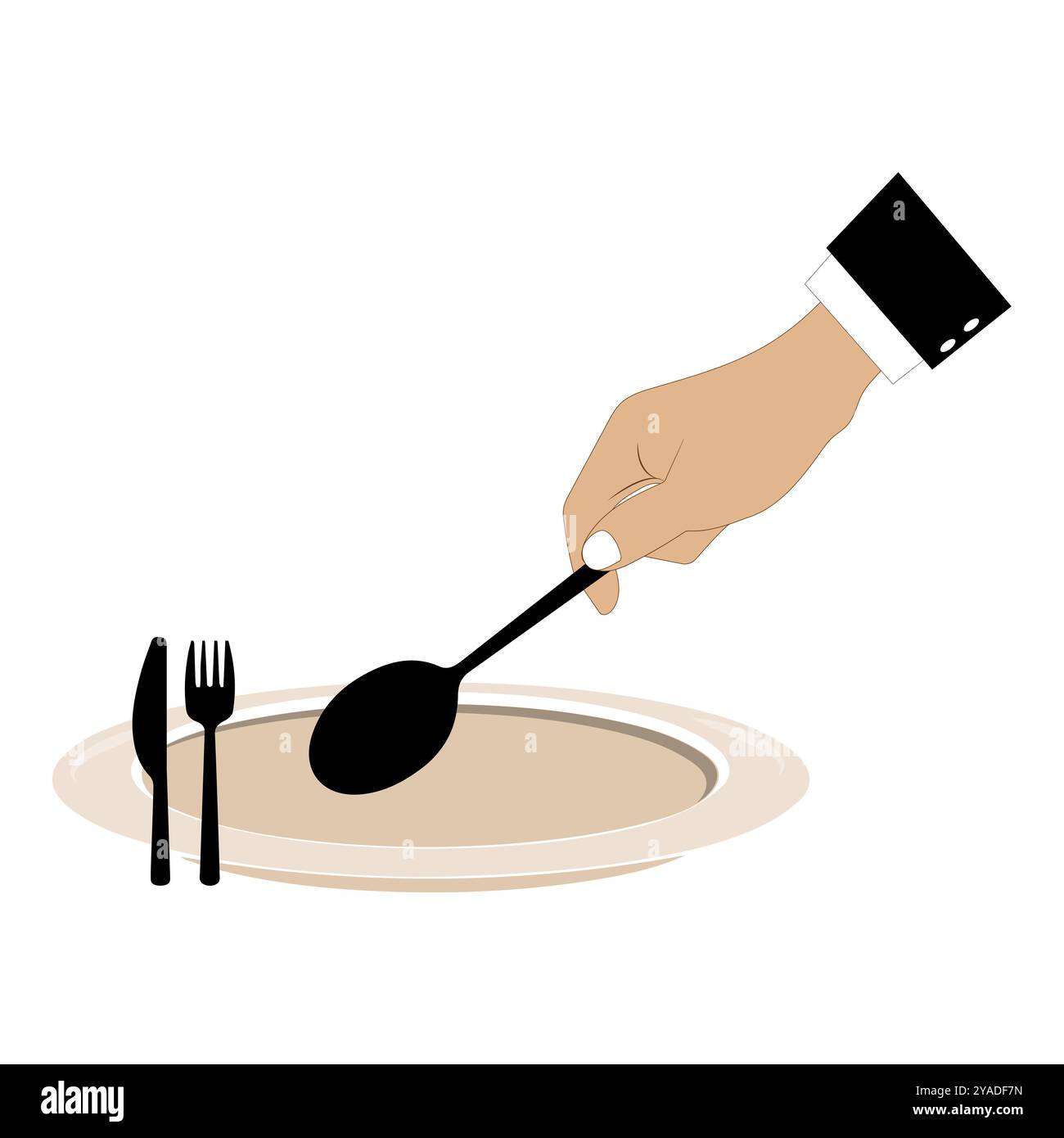 Simple Vector of Hands Holding Cutlery on Empty Plate, Elegant Hands ...