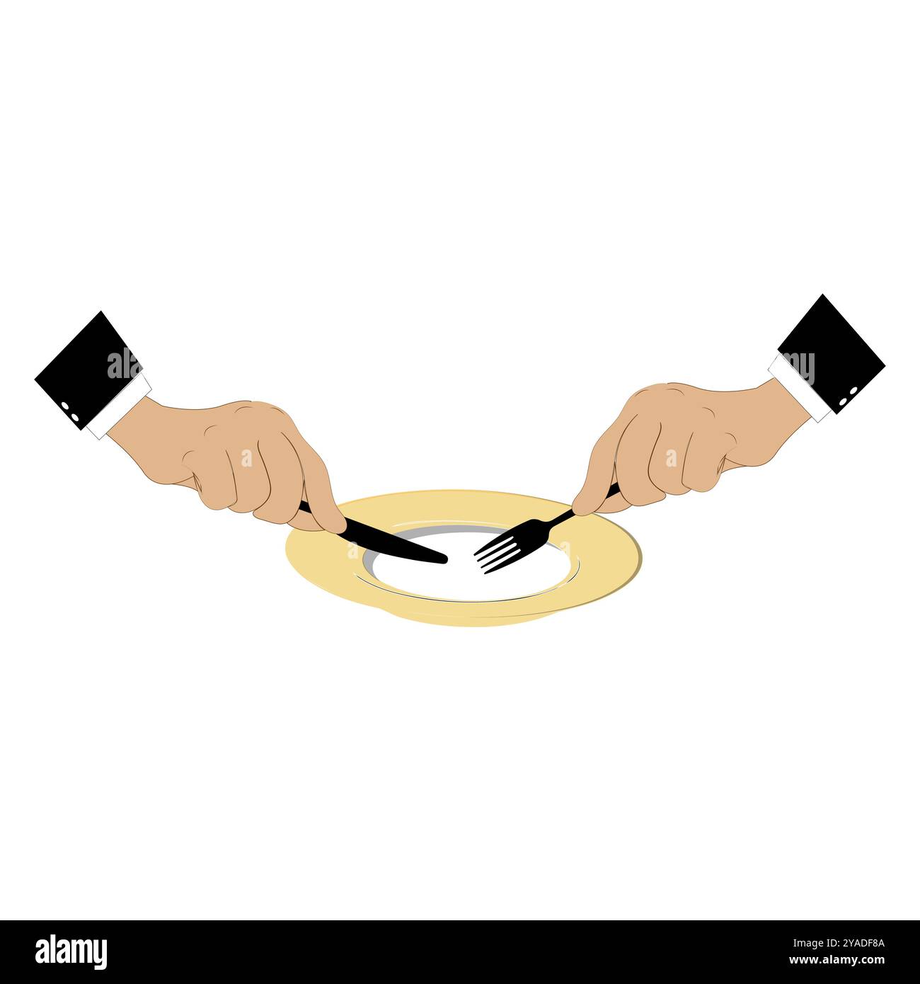 Simple Vector of Hands Holding Cutlery on Empty Plate, Elegant Hands ...