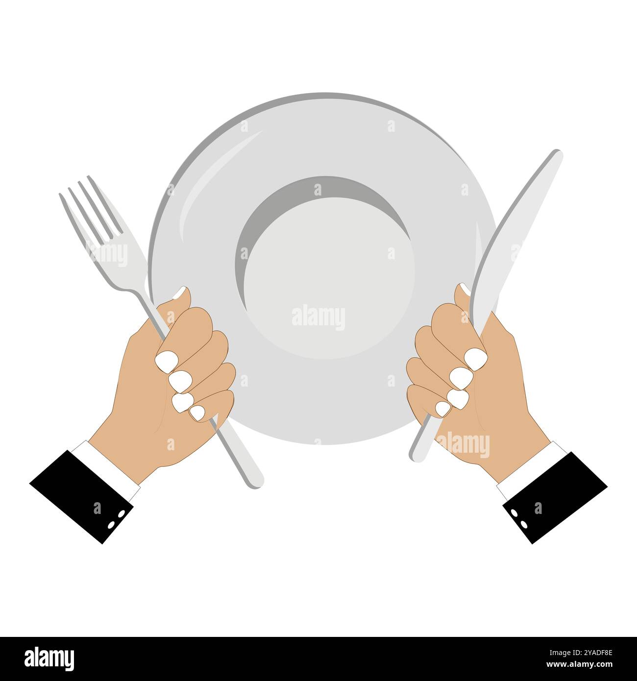 Simple Vector of Hands Holding Cutlery on Empty Plate, Elegant Hands ...