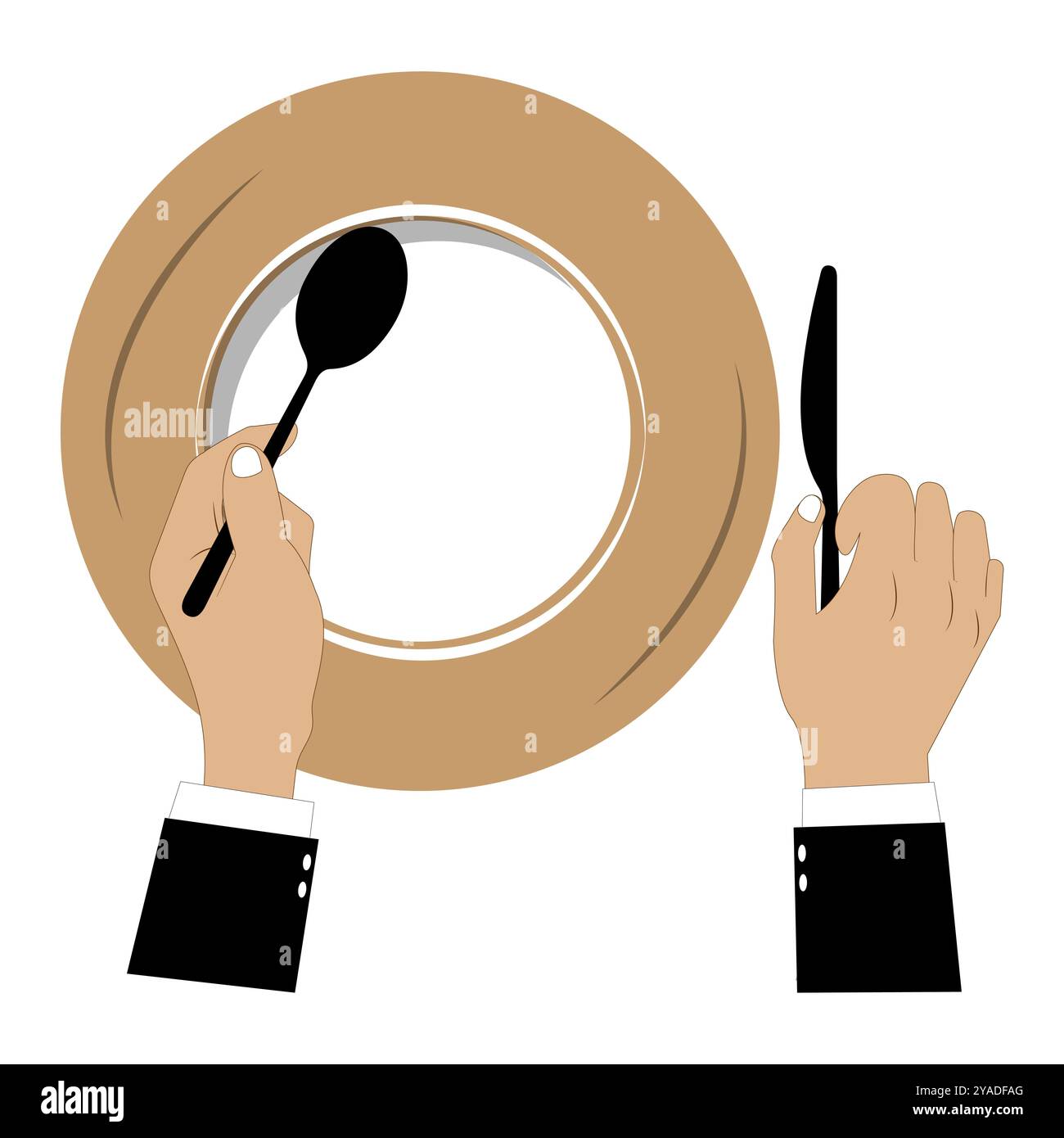 Simple Vector of Hands Holding Cutlery on Empty Plate, Elegant Hands ...