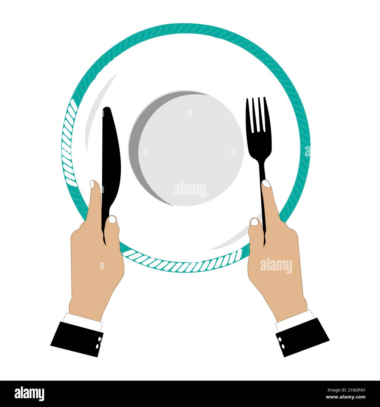 Simple Vector of Hands Holding Cutlery on Empty Plate, Elegant Hands ...