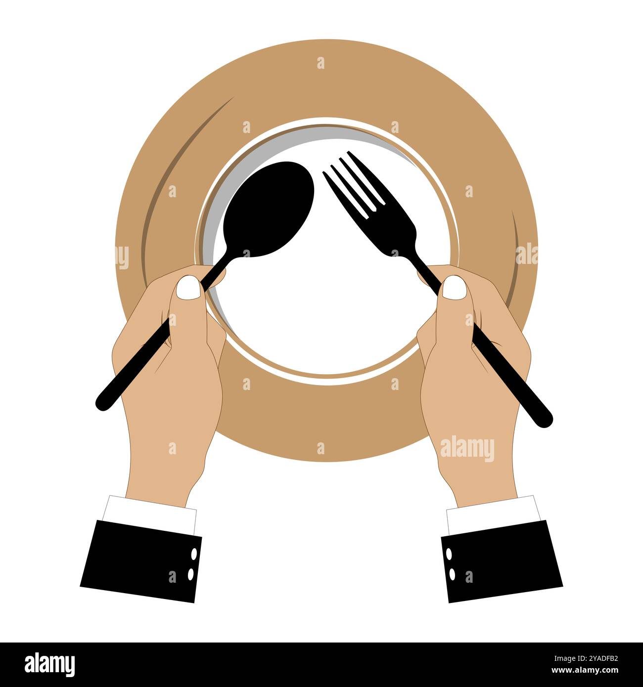 Simple Vector of Hands Holding Cutlery on Empty Plate, Elegant Hands ...