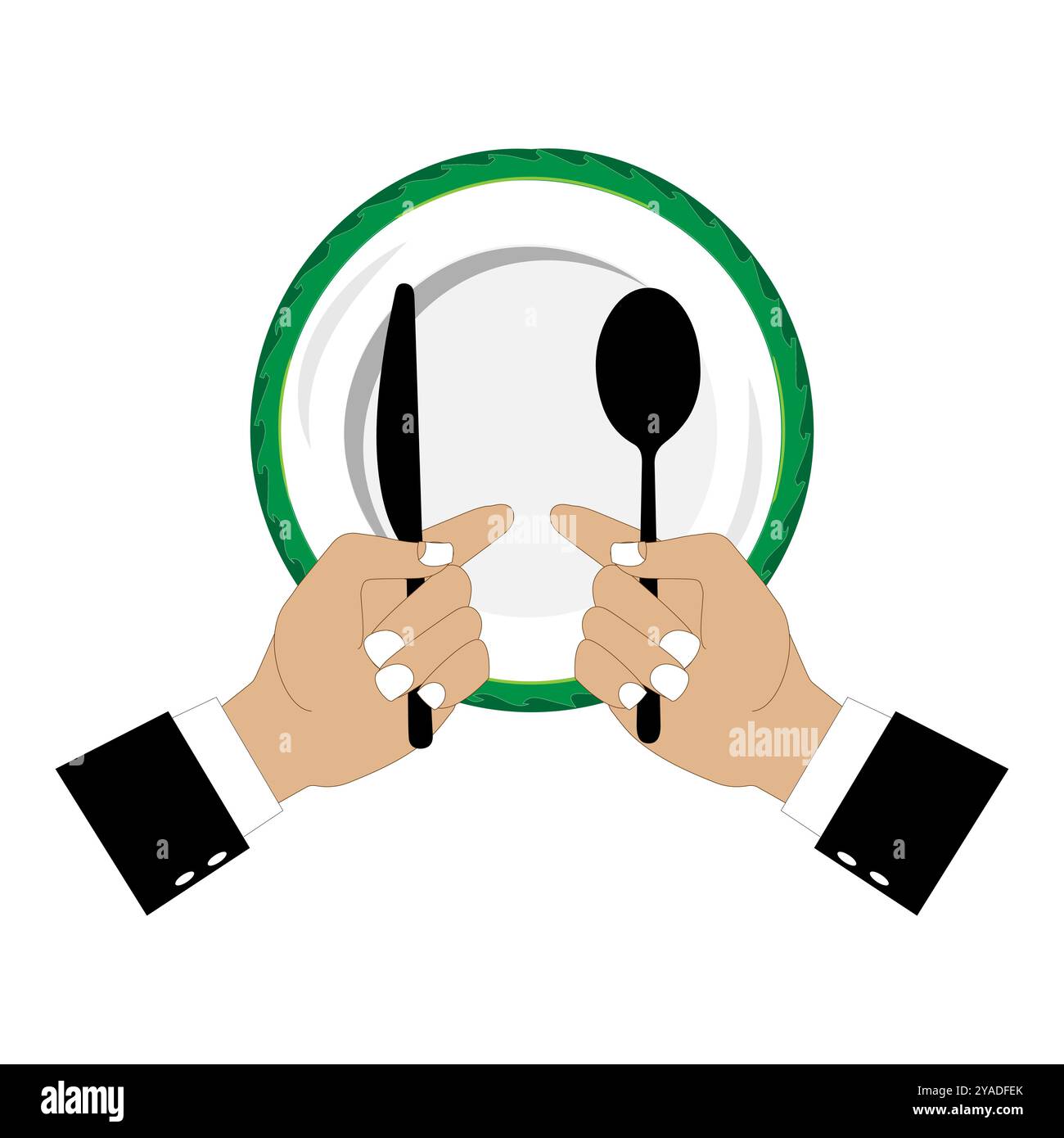 Simple Vector of Hands Holding Cutlery on Empty Plate, Elegant Hands ...