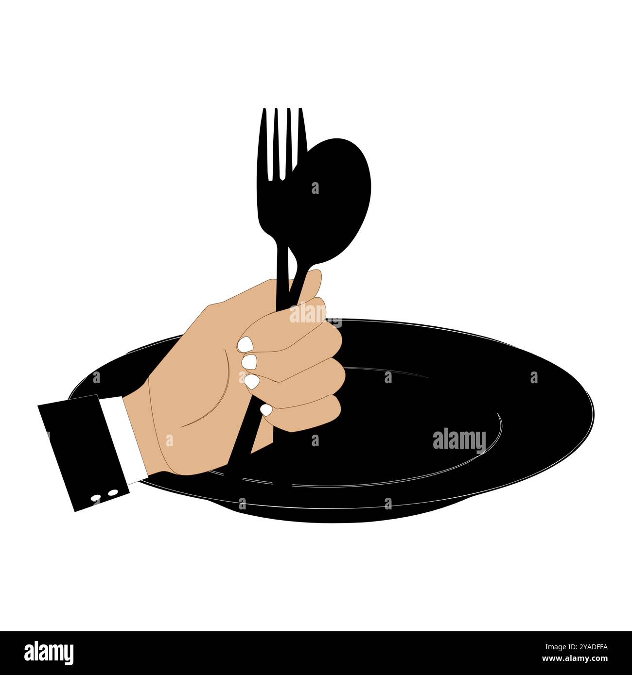 Hand holding cutlery empty plate Stock Vector Images - Alamy