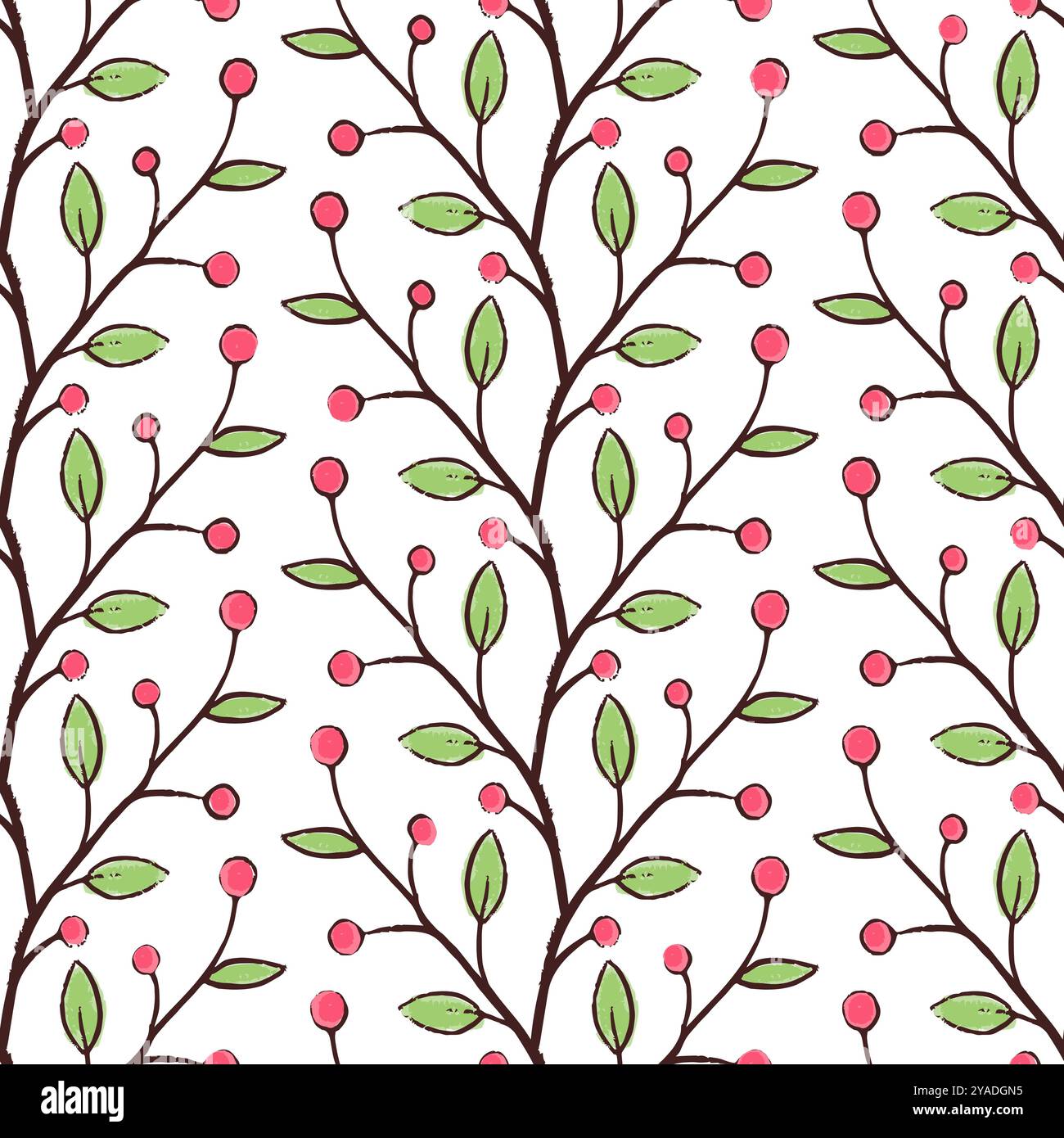 Hand drawn seamless pattern of green colors with interweaving of ...