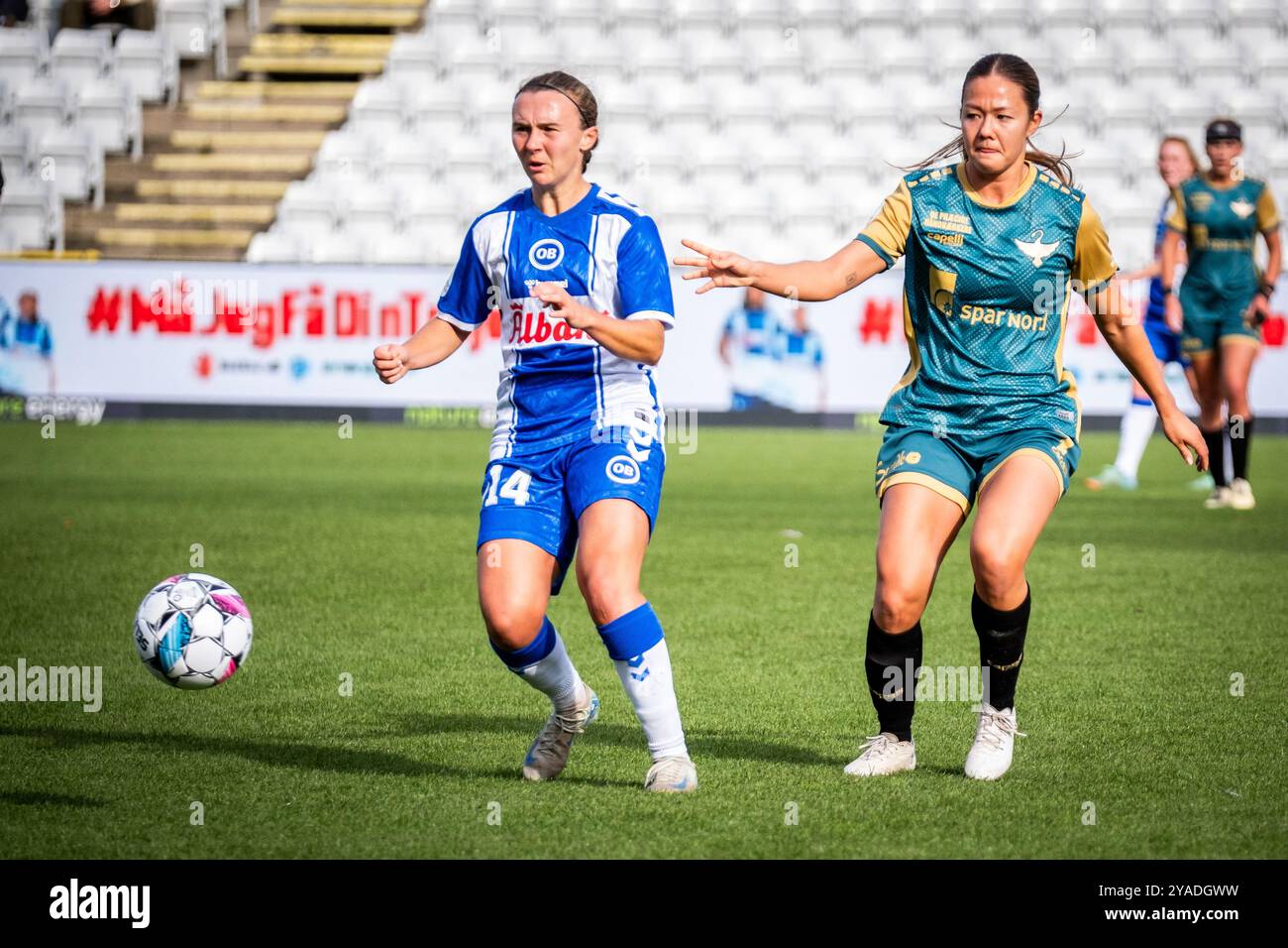 Odense, Denmark. 12th Oct, 2024. Emily Gray (14) of OB Q and Samantha ...