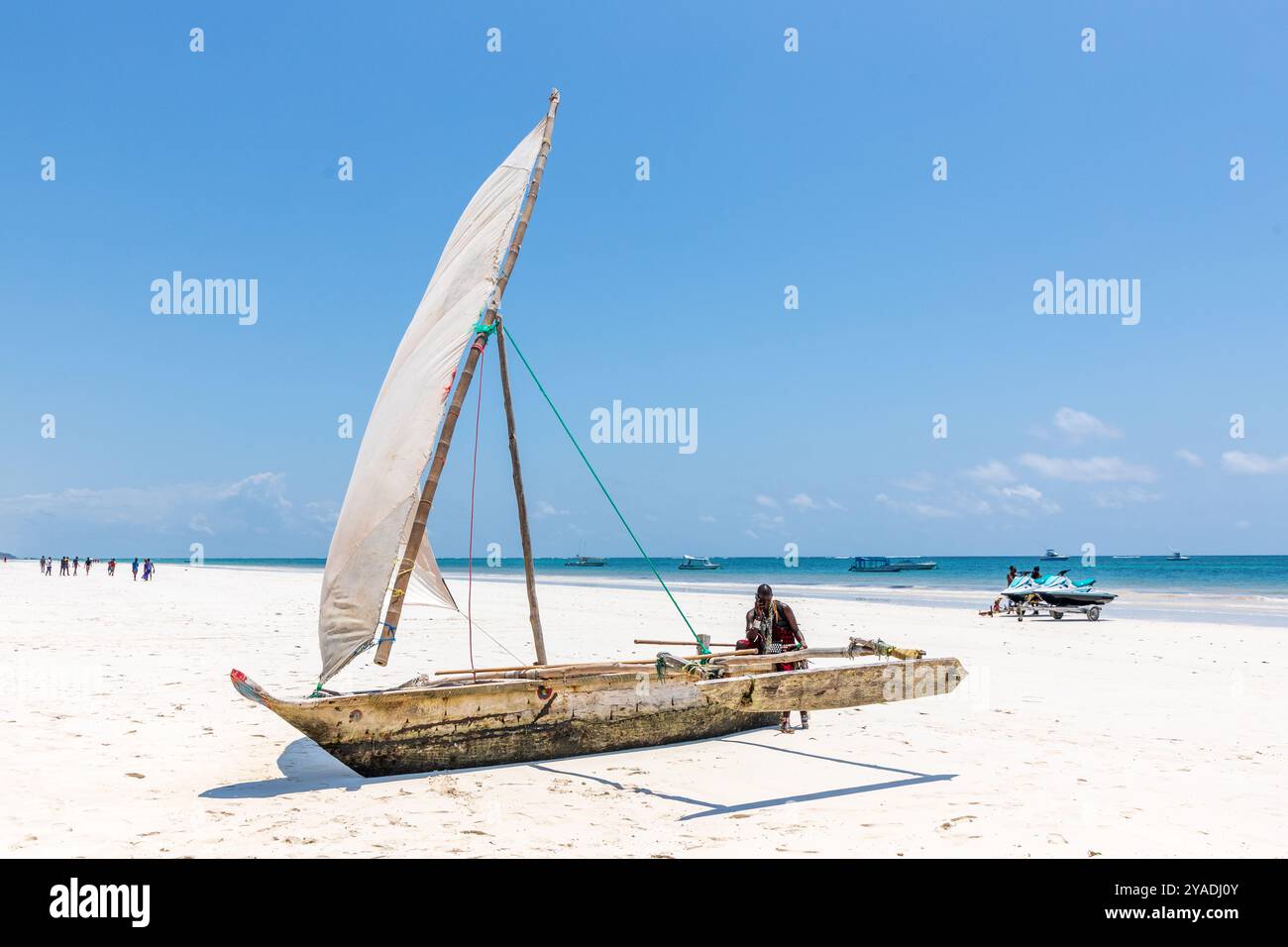 Traditional Kenyan wooden sail boat, made from mango tree wood, with ...