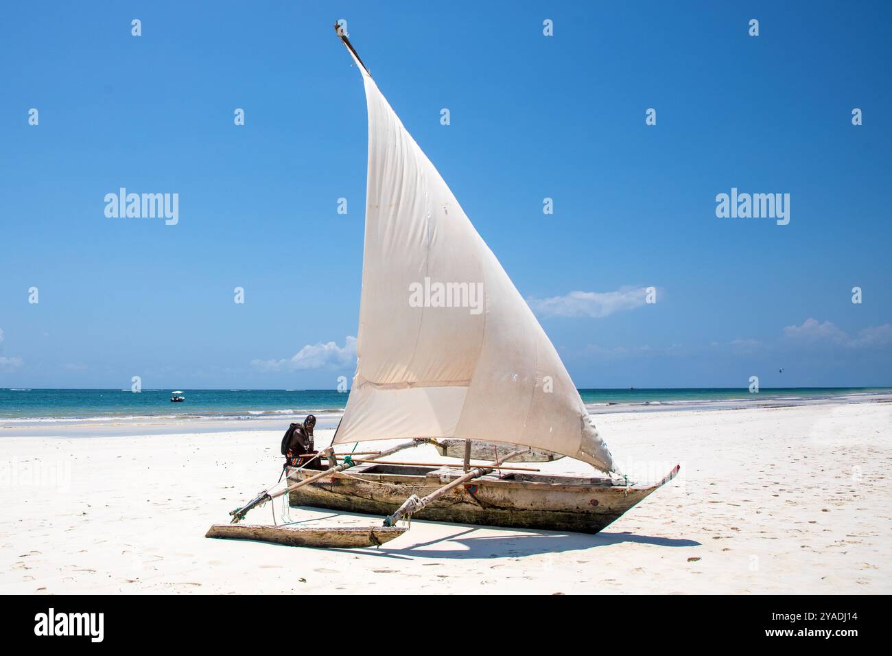 Traditional Kenyan wooden sail boat, made from mango tree wood, with ...