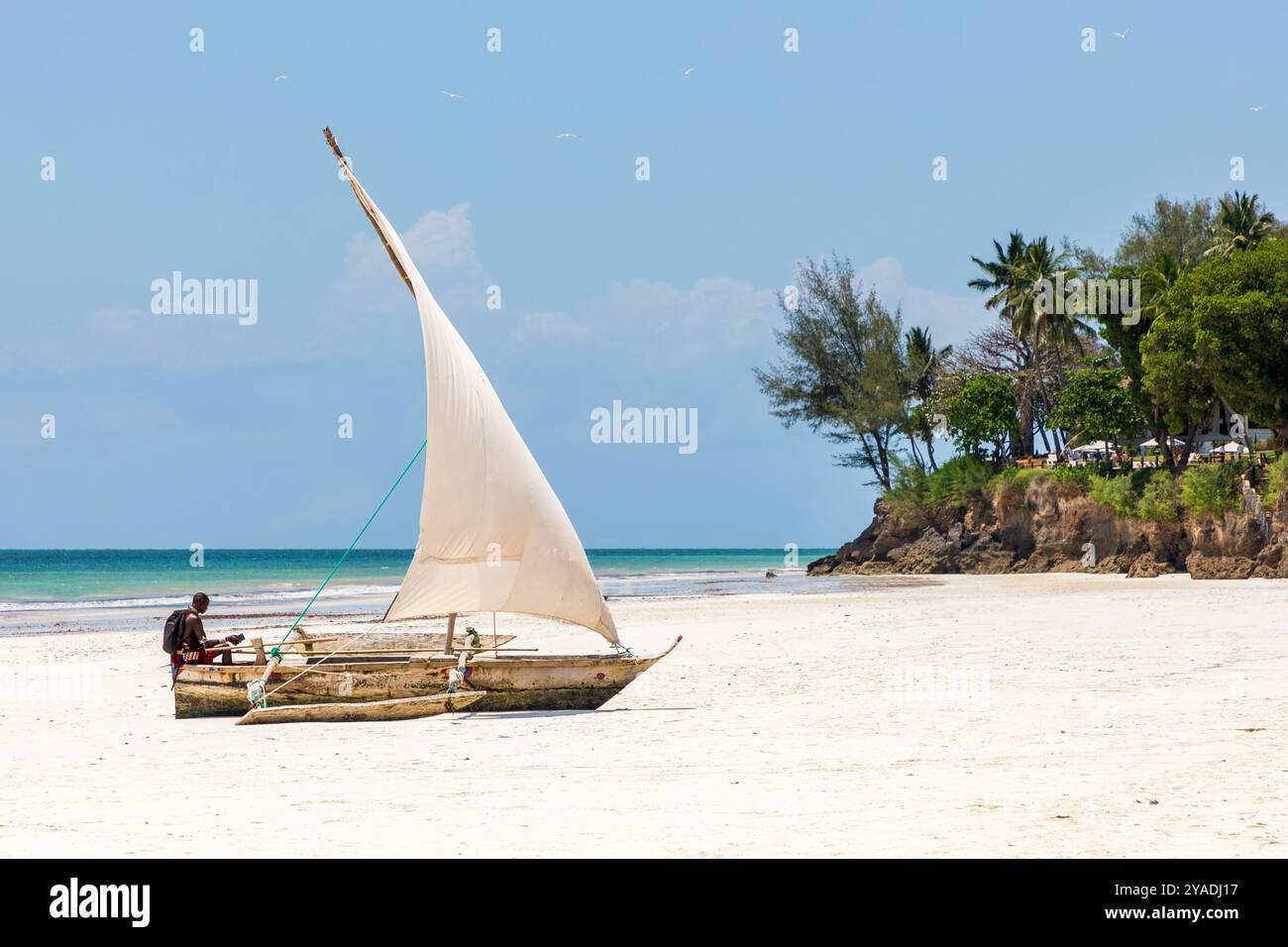 Traditional Kenyan wooden sail boat, made from mango tree wood, with ...