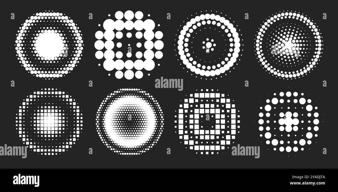 Various geometric patterns created with white dots. Vector illustration ...