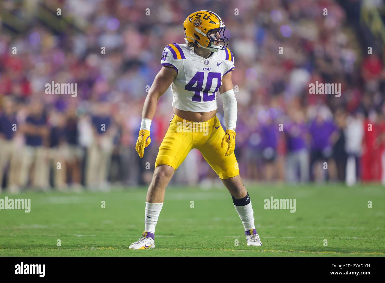 October 12, 2024: LSU linebacker Whit Weeks (40) looks to the sideline ...