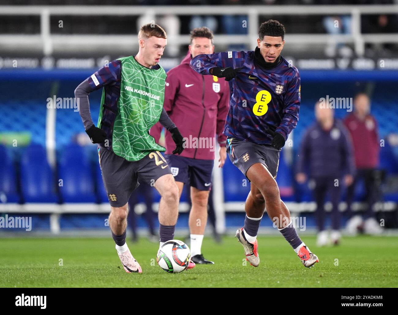 England's Cole Palmer and Jude Bellingham warming up ahead of the UEFA ...