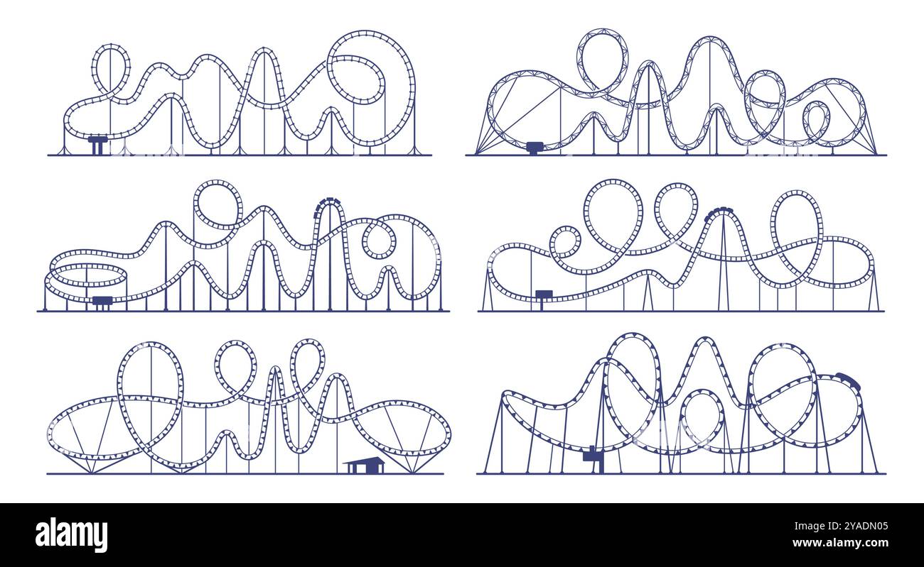 Roller coaster loop in amusement park. Rollercoaster silhouettes of ...