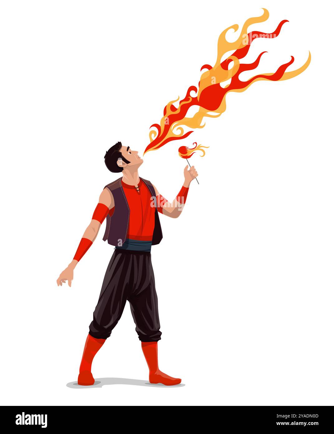 Circus fire eater character or performer of funfair carnival, cartoon ...
