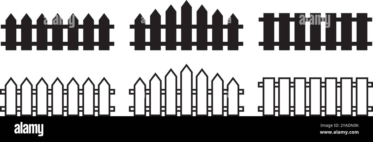 Fence design variations in black and white styles. Vector illustration ...
