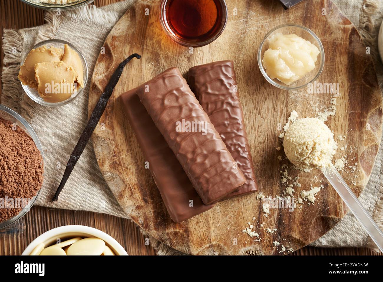 Healthy protein chocolate bars with ingredients - whey protein powder ...