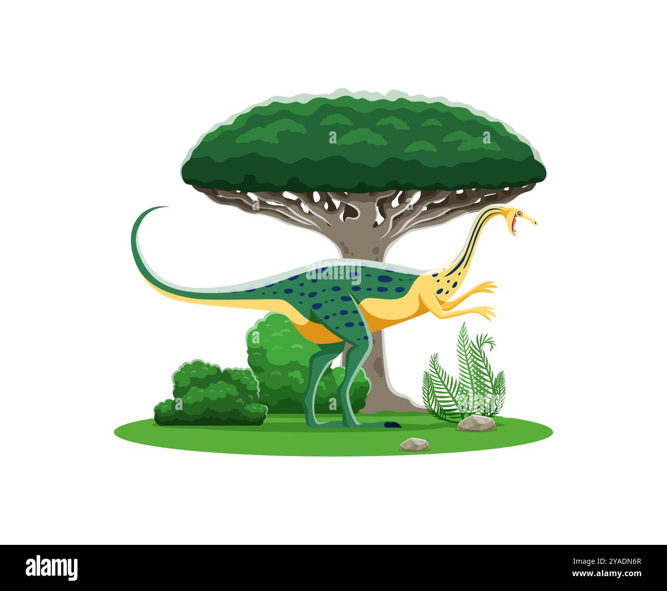 Elmisaurus cartoon prehistoric dinosaur character in natural landscape ...