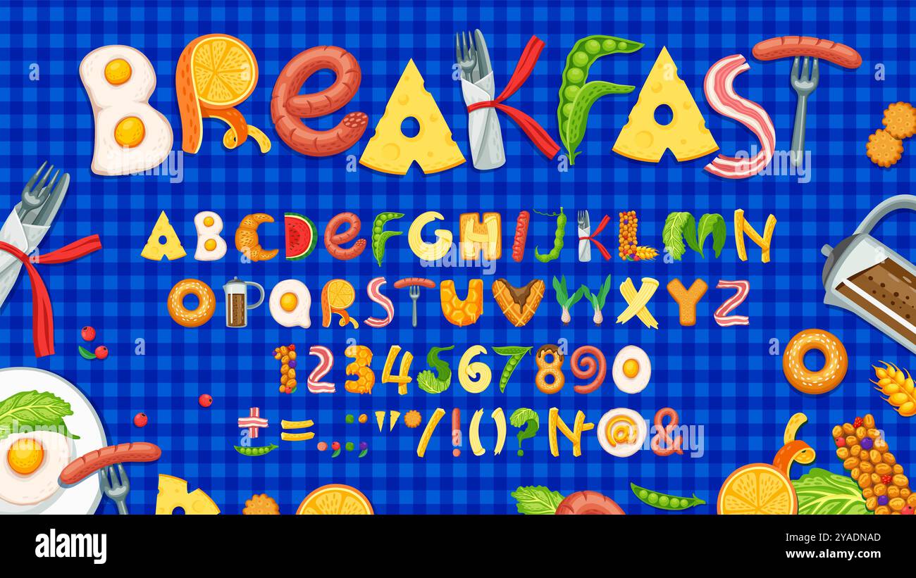 Carton breakfast food font, lunch typeface, healthy type, appetizing ...