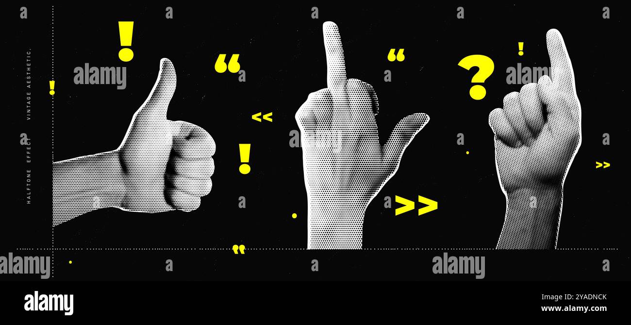 Set of halftone images of hands. Pop art retro style illustration Stock Vector Image & Art - Alamy