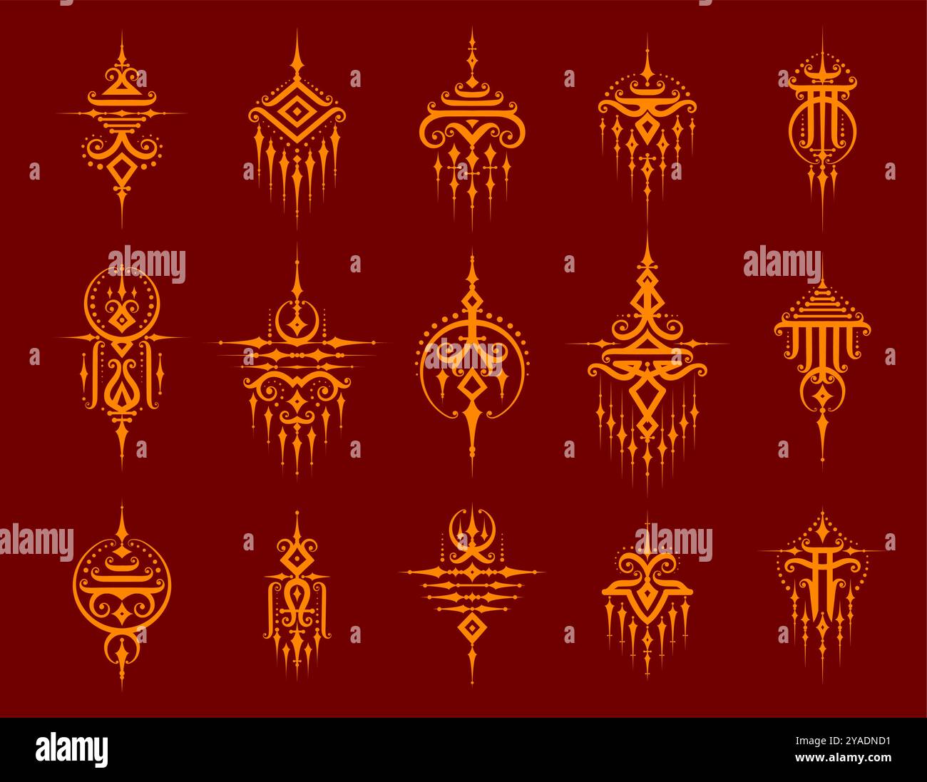 Sacred oriental thai symbols. Vector line tattoo, mystic talisman or ...