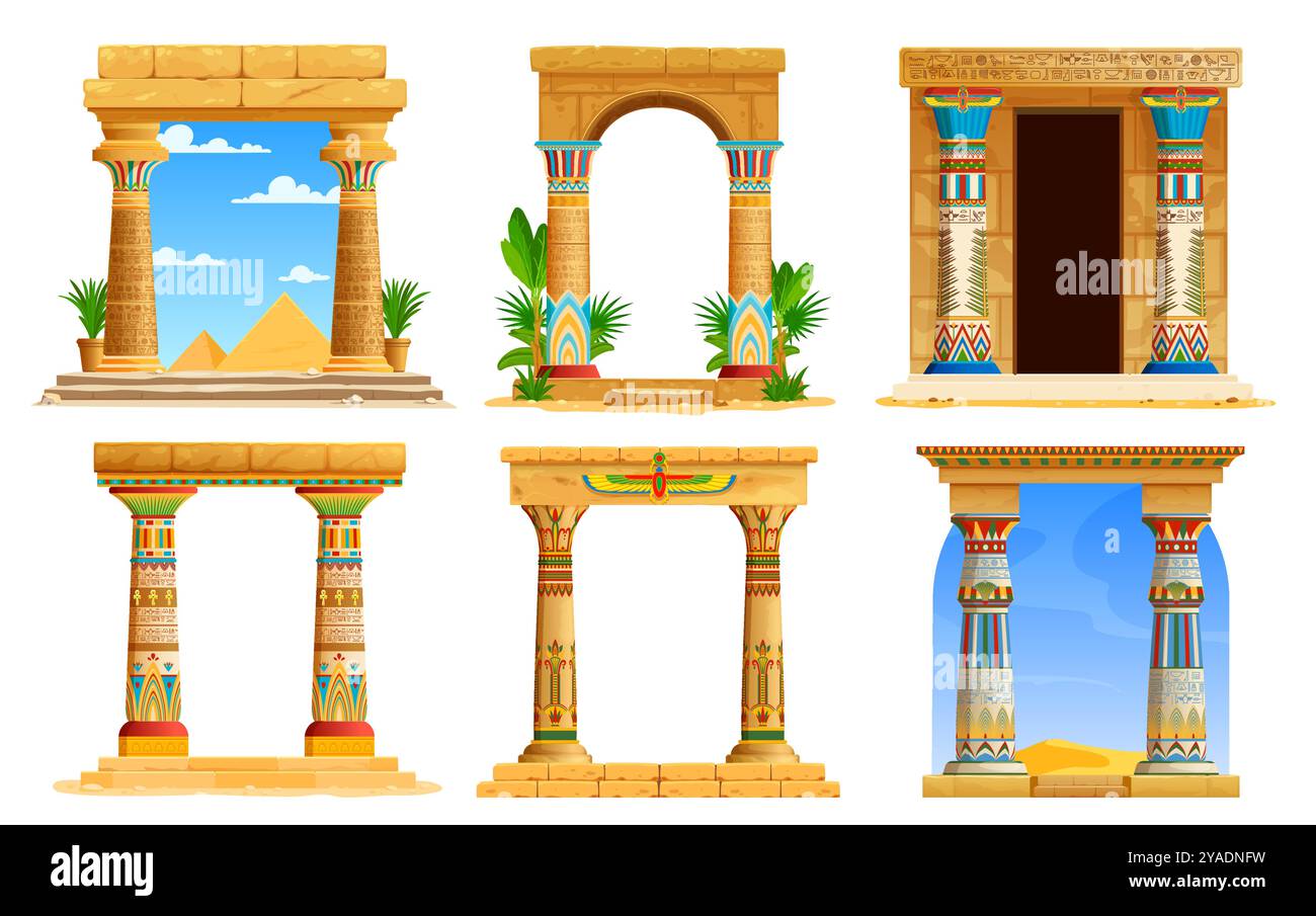 Ancient Egypt temple arches, game assets with cartoon stone columns and ...