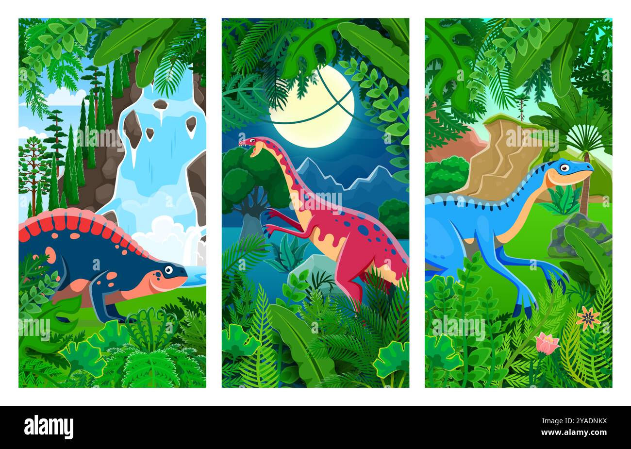 Prehistoric dinosaurs vector banners with cartoon dino animals ...