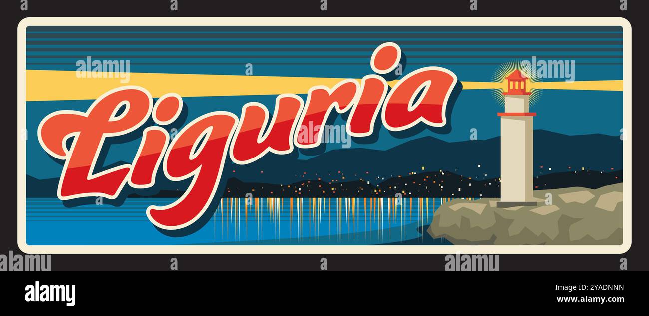 Liguria Italian region, Italy retro travel plate and sticker. Italy ...