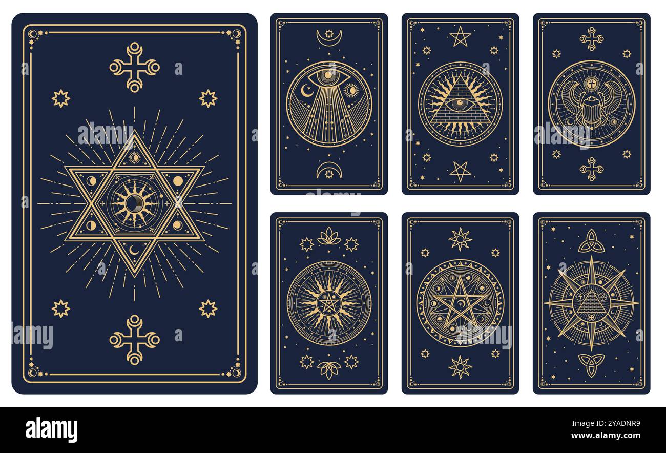 Tarot cards with magic signs and esoteric mystic symbols, vector decks ...