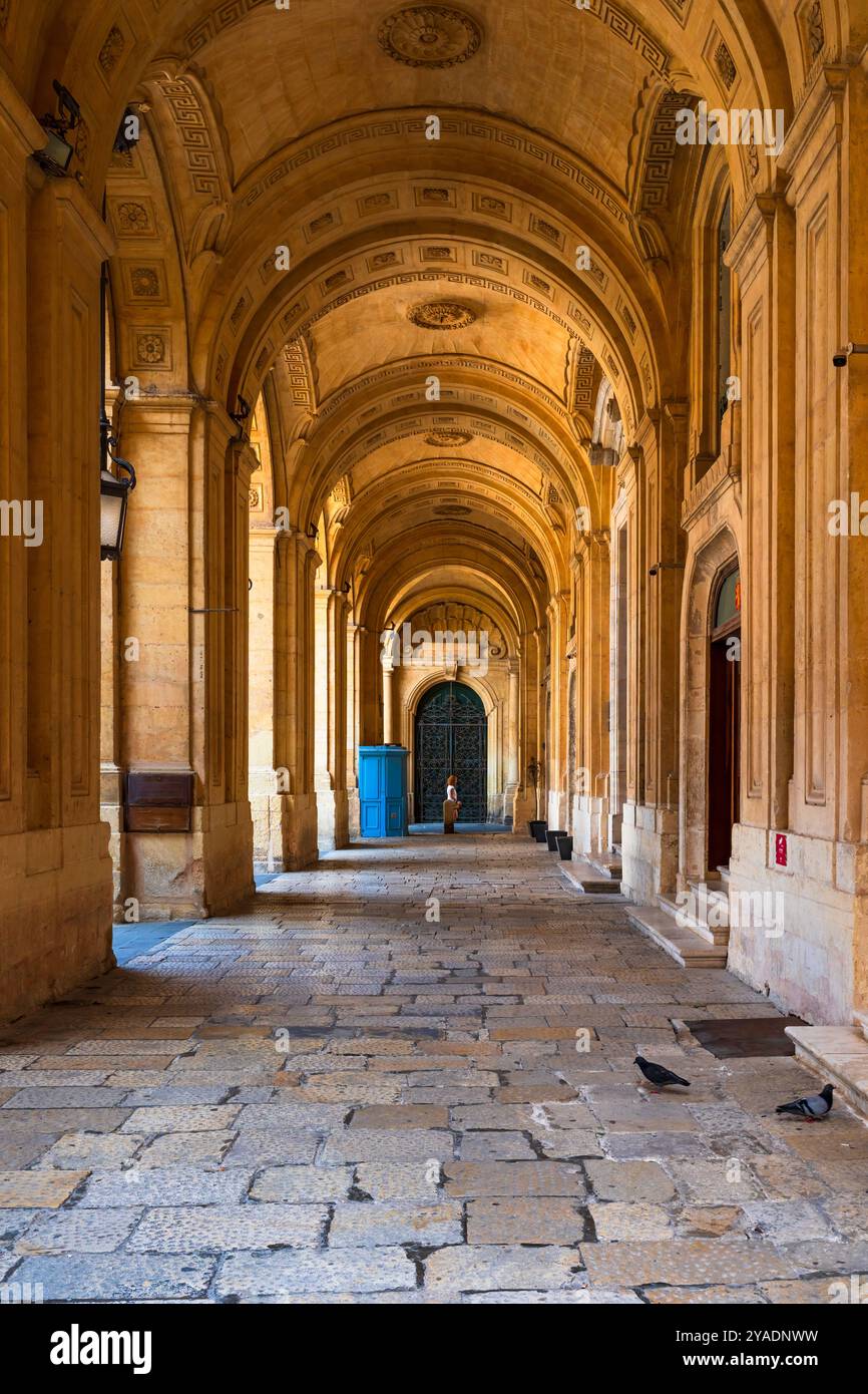 VALLETTA, MALTA - AUGUST 30 2024: Limestone arcade of the National ...