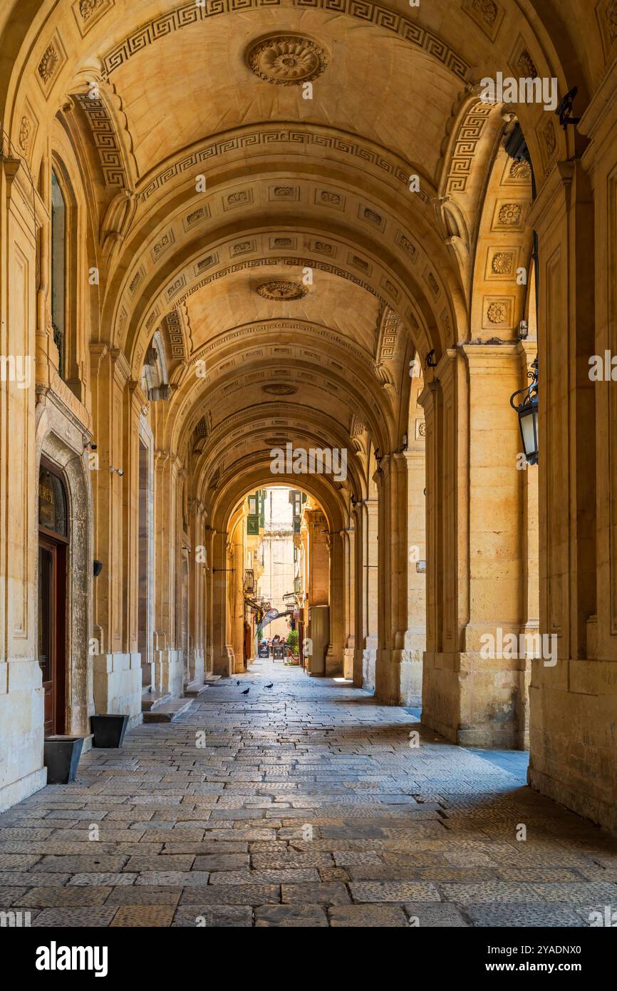 VALLETTA, MALTA - AUGUST 30 2024: Limestone arcade of the National ...