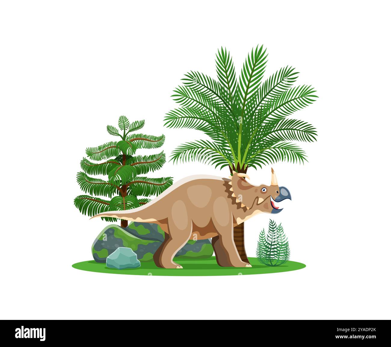 Dinosaur, cartoon prehistoric lizard Centrosaurus in Jurassic forest ...