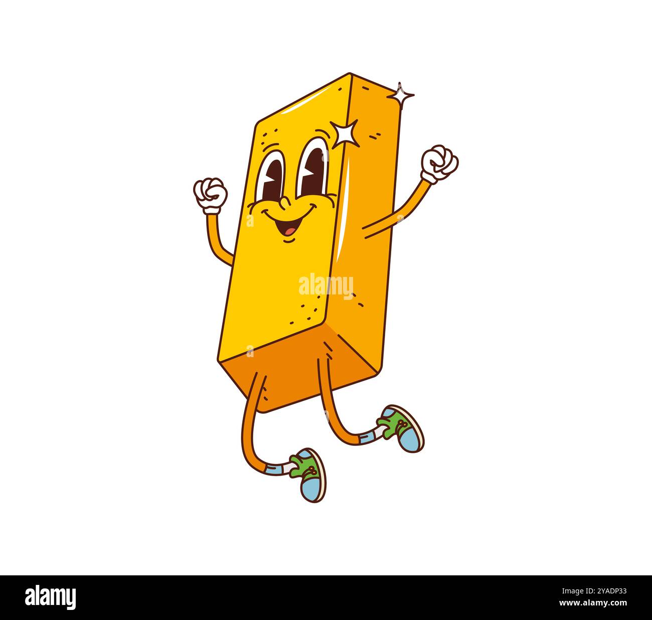 Retro groovy golden bar finance character with expressive eyes, jumping ...