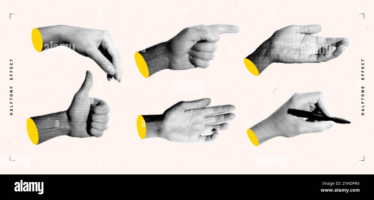 Set of halftone images of hands. Pop art retro style illustration Stock Vector Image & Art - Alamy