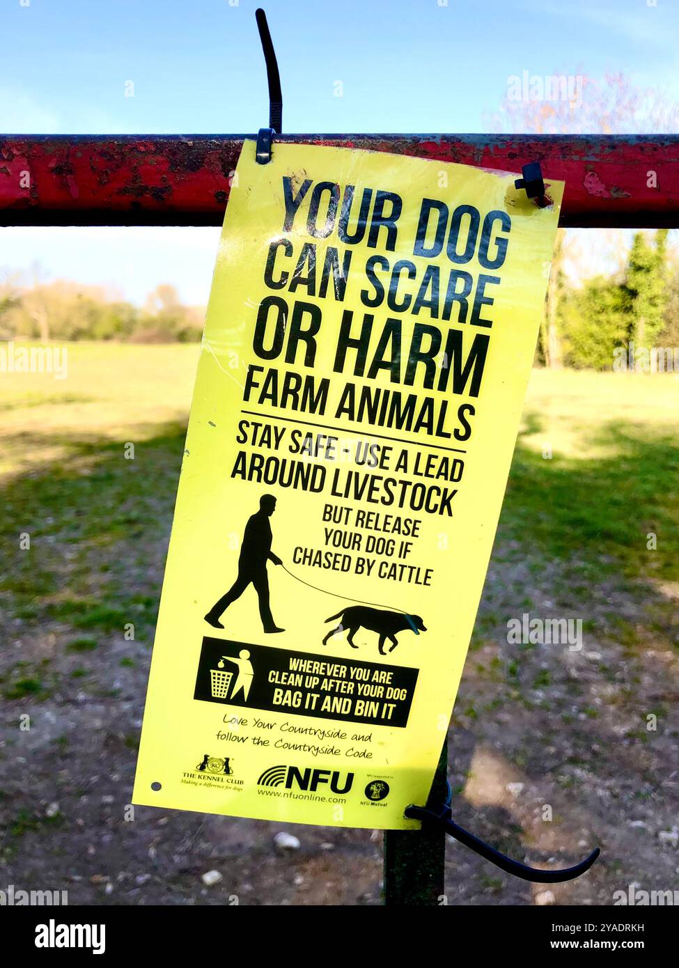 A NFU sign warning dog owners to keep their dogs under control near ...