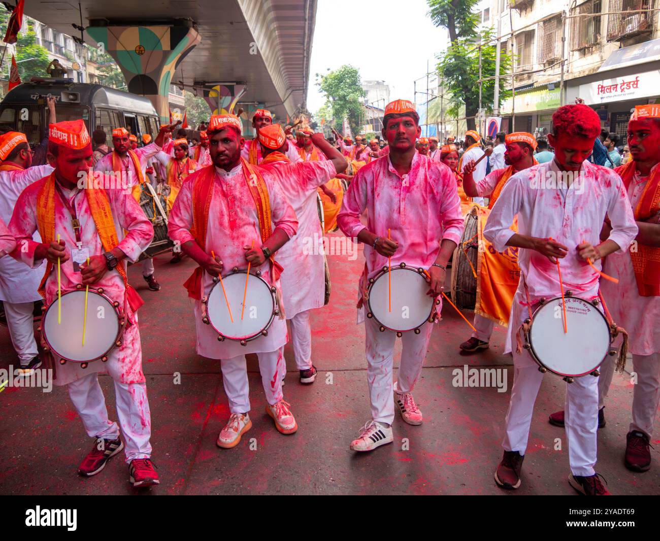 MUMBAI, INDIA - Sept 28, 2023 : Thousands of devotees playing ...