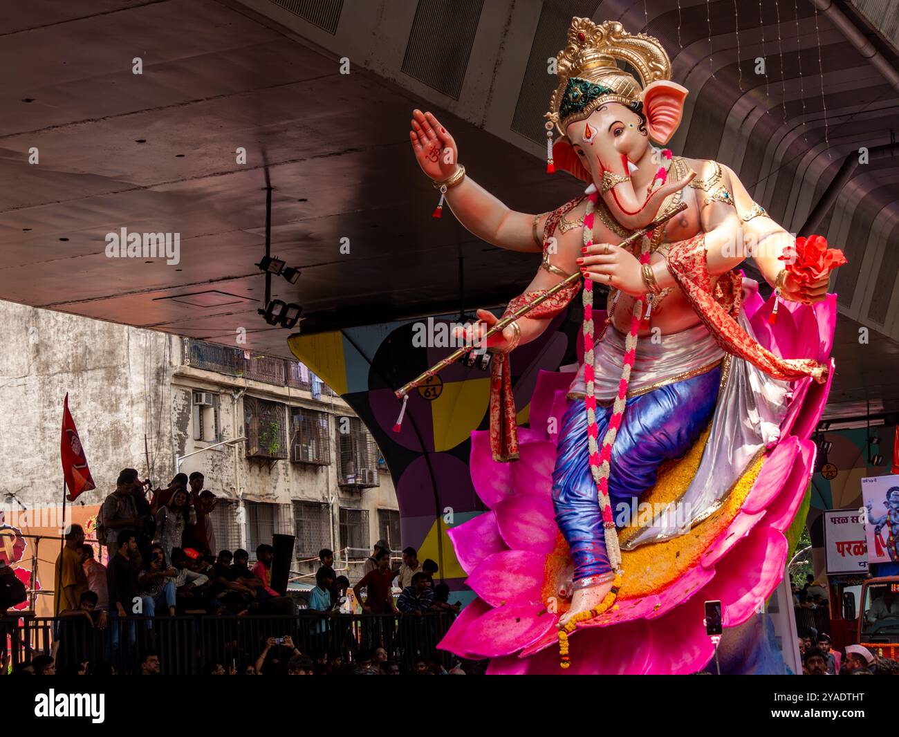 MUMBAI, INDIA - Sept 28, 2023 : Thousands of devotees bid adieu to tallest Lord Ganesha with ...
