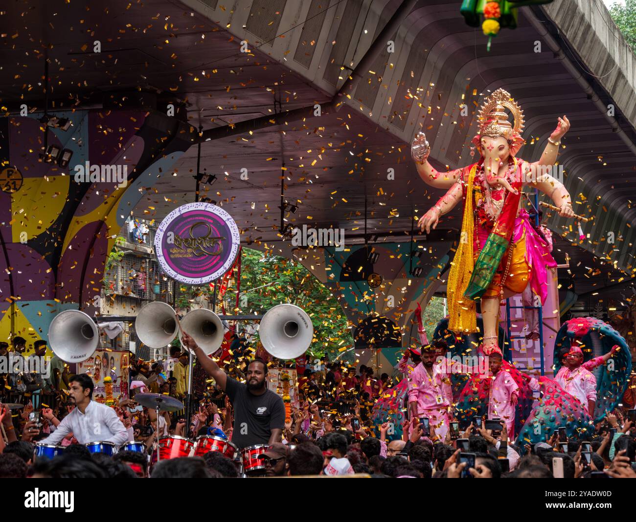 MUMBAI, INDIA - Sept 28, 2023 : Thousands of devotees bid adieu to tallest Lord Ganesha with ...
