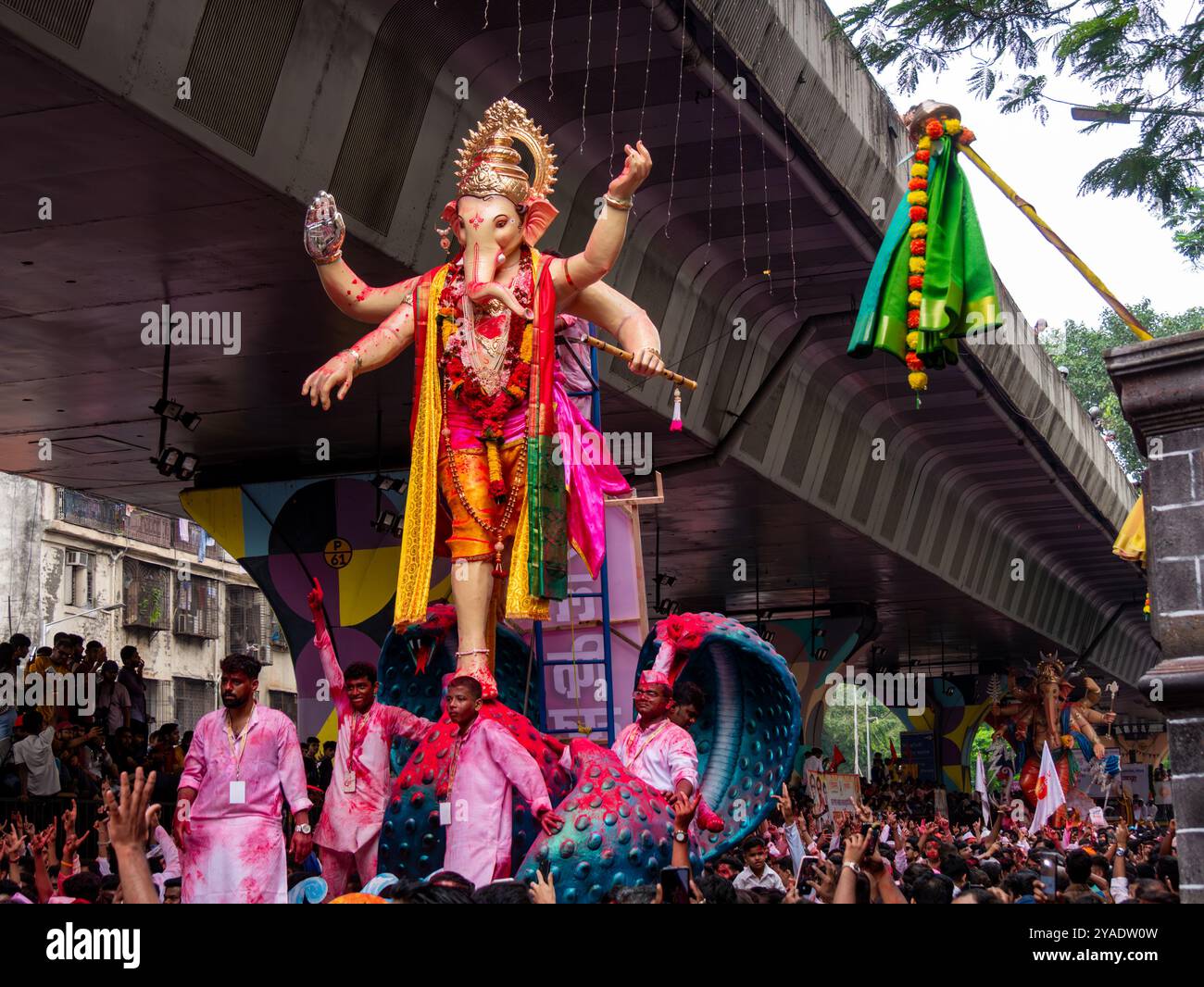 MUMBAI, INDIA - Sept 28, 2023 : Thousands of devotees bid adieu to tallest Lord Ganesha with ...