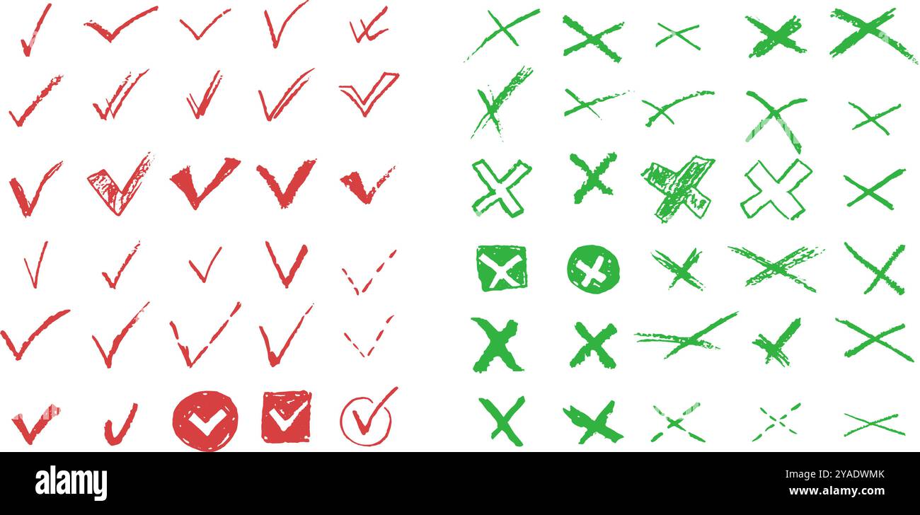 Set of ticks and crosses for to do list or vote. Vector elements for ...