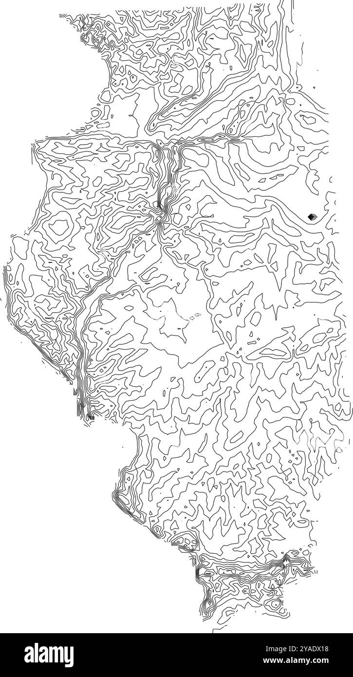 Detailed contour map of Illinois state, showcasing its subtle ...