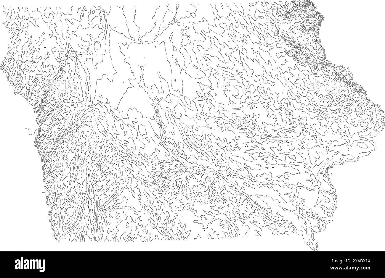 "Intricate contour map of Iowa state, depicting its gently rolling ...