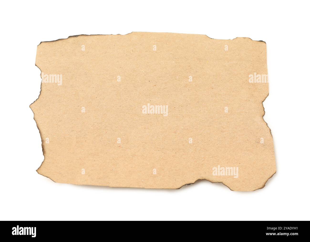 Piece of old paper with dark burnt borders isolated on white, top view ...