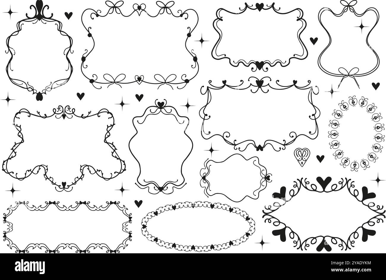Cute coquette Vintage hand drawn victorian frames set with hearts and ...