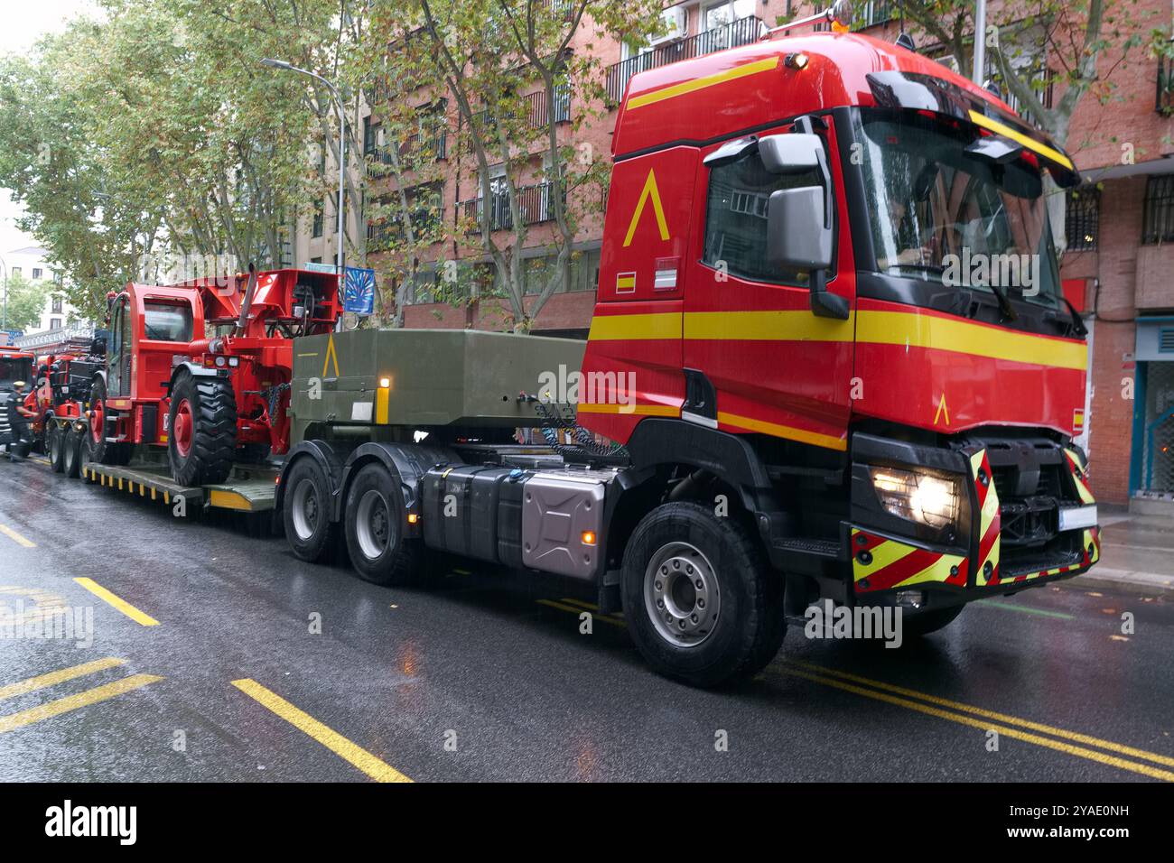 a special purpose fire truck of the Spanish army in red Stock Photo - Alamy