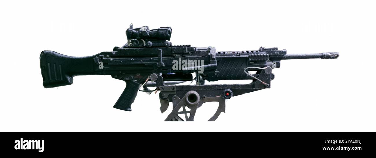 machine gun modern weapon of the Spanish army in black Stock Photo - Alamy