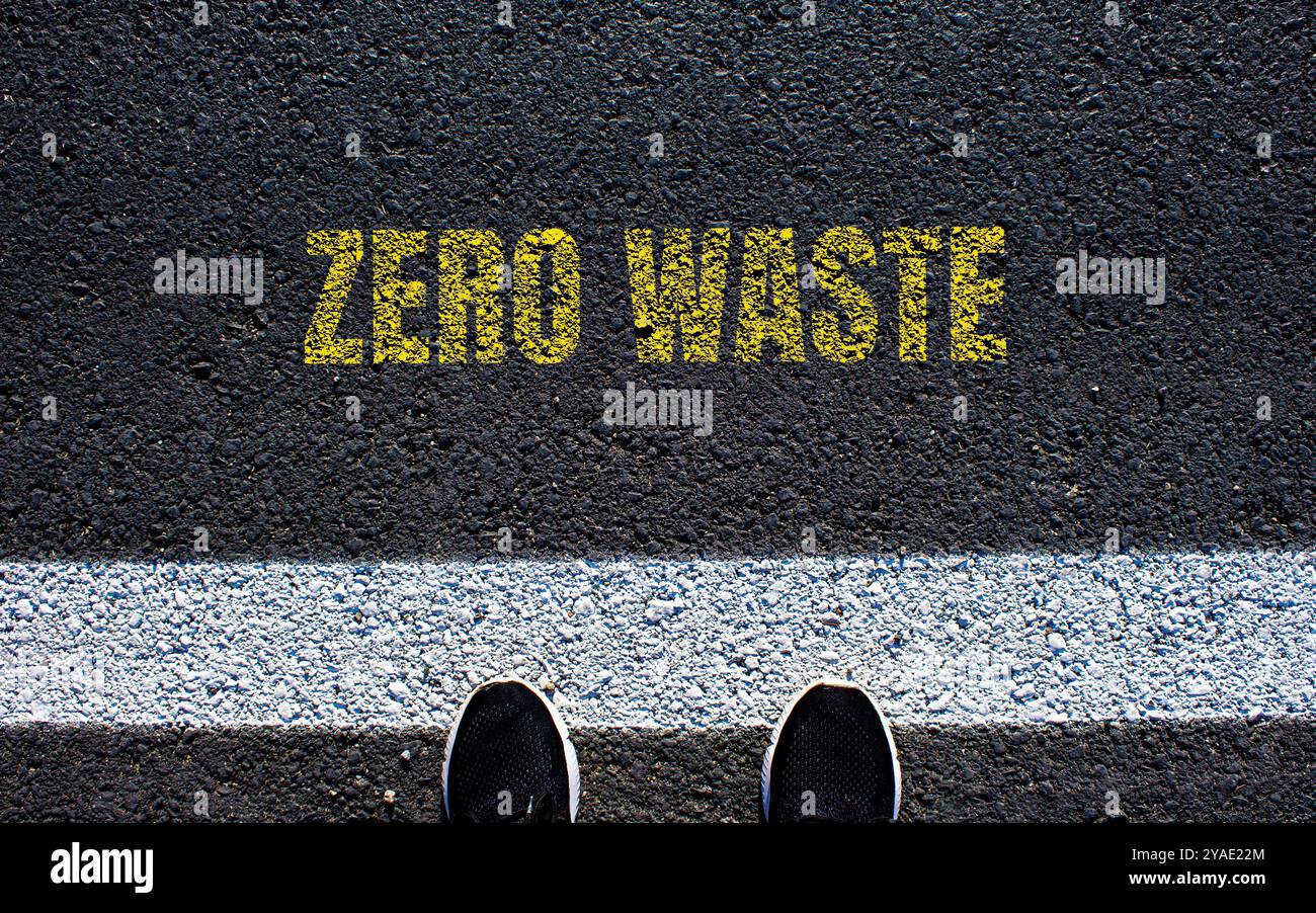 Zero waste message written on asphalt road. Conceptual zero waste symbol. Copy space Stock Photo ...