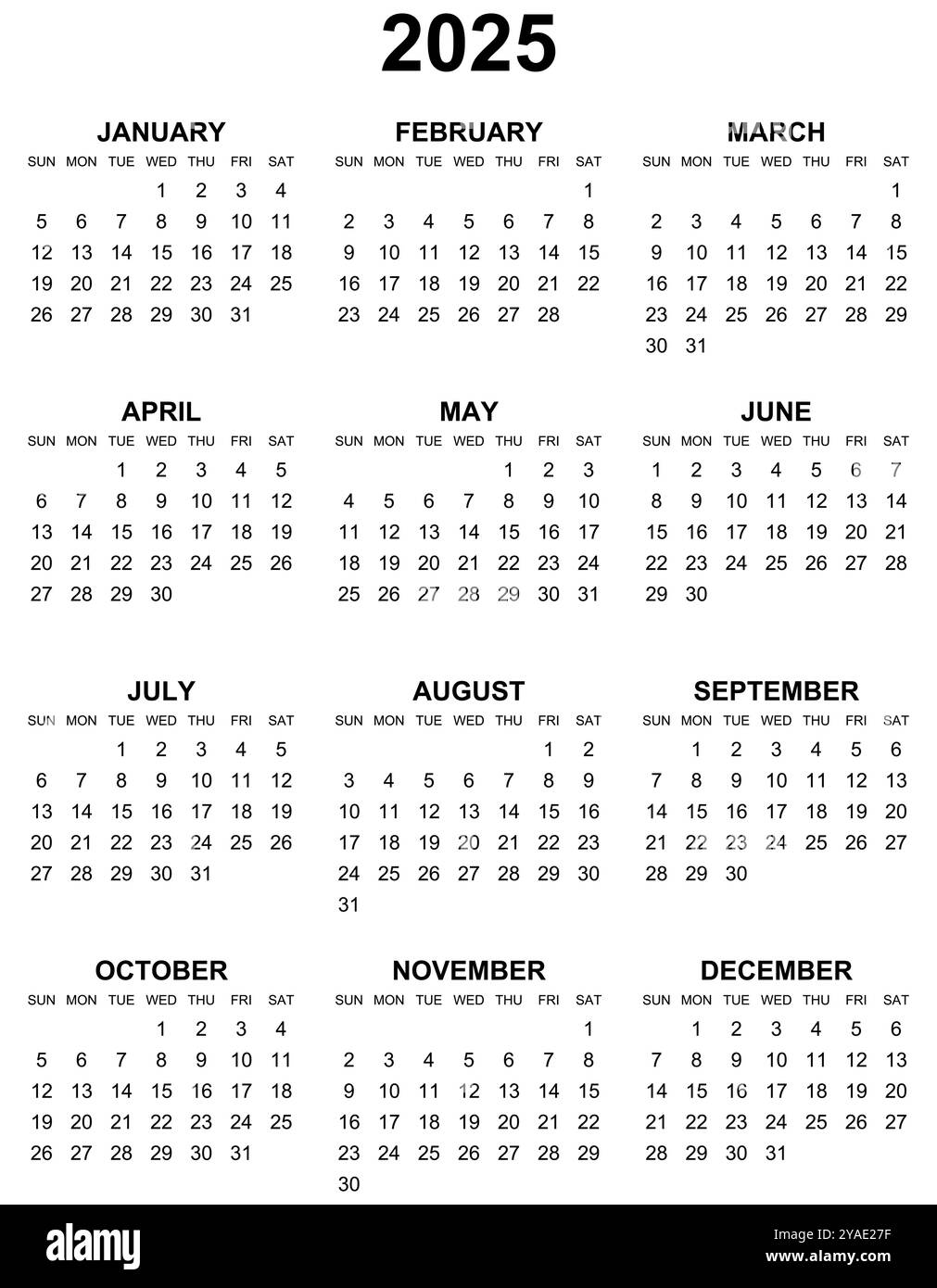 2025 Sunday Calendar