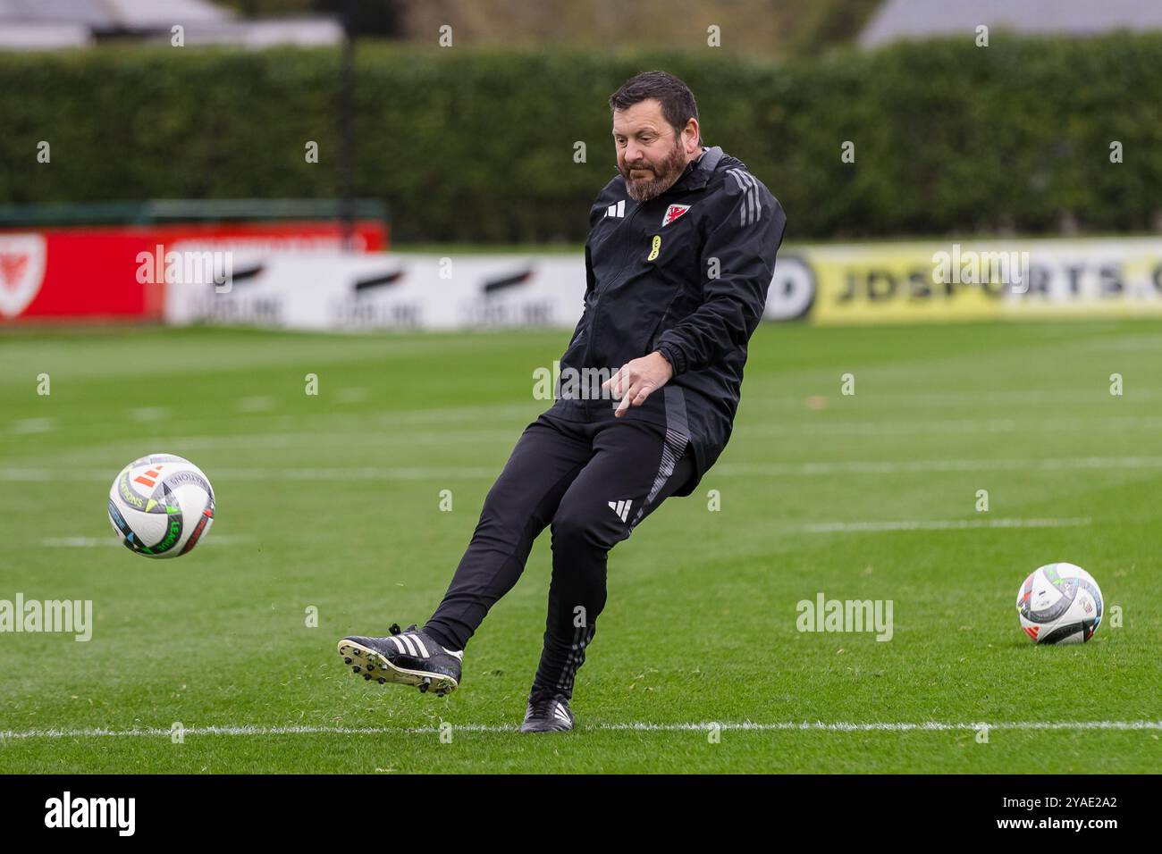PONTYCLUN, UK. 13th Oct, 2024. Wales' Equipment Manager David Griffiths during a Wales training ...